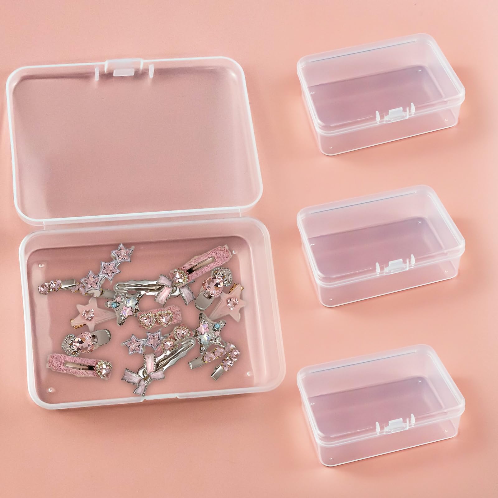 6 Mini Clear Plastic Storage Boxes with Lids Clear Rectangular Boxes Small Clear Containers for Small Items Such as Brooches Earrings Candy and Other Handmade Accessories Storage, 3.3 X 2.4 X 1 Inch