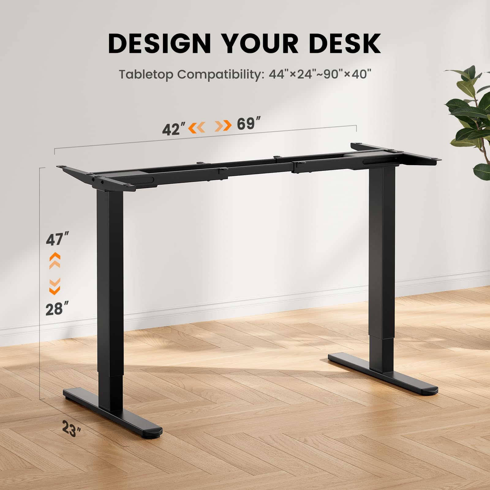 ErGear Standing Desk Frame [Dual Motor] Electric Adjustable Legs Compatible Desktop Size 44″-90″, 264 lbs Weight Capacity, 4 Memory Height Settings Stand up Desks Frame Workstation, Black Frame Only