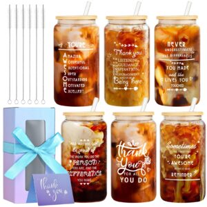 6 set employee appreciation presents bulk, personalized inspirational thank you presents for staff coworker 16oz can shaped beer glass cups with lids and straws, box and card for team women men