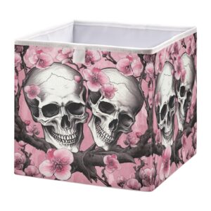 xigua skull and flowers storage basket cubes 11in ,foldable fabric bins shelves toy storage box closet organizers for nursery,utility room, storage room656