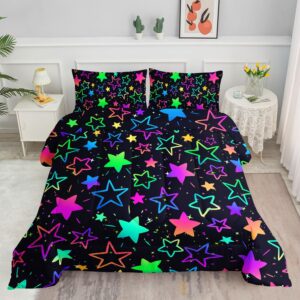 smell sunshine kids comforter set colorful stars printed pattern bedding set with 1 comforter and 2 pillowcases for girls boys bedroom all season(colorful stars full)