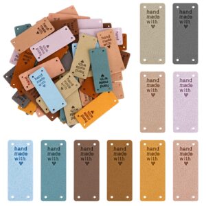 50 pcs pu leather tags for handmade items, handmade with love tags faux leather labels crochet tags embossed sew on tag crochet knit diy jeans bags shoes hat clothes accessories