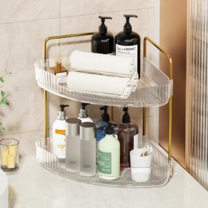 corner bathroom counter organizer skincare organizer perfume organizer bathroom sink organizer bathroom organizer countertop for storage, bathroom corner shelf - neat, tidy & efficient (2 tier, clear)