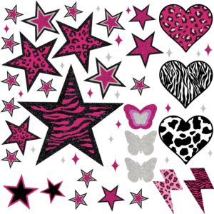 twodays 100pcs y2k room decor aesthetic wall decal, 2000s mcbling vinyl peel and stick stickers for college teen girls bedroom, pink stars trashy y2k decorations for women apartment.