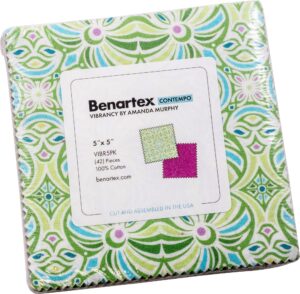 amanda murphy vibrancy 5x5 pack 42 5-inch squares charm pack benartex, assorted, vibr5pk