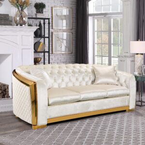 jurmalyn 81.1" beige & gold 3 seater sofa couch velvet chesterfield sofa couch modern sectional sofa couch for living room button sofa with 2 pillows