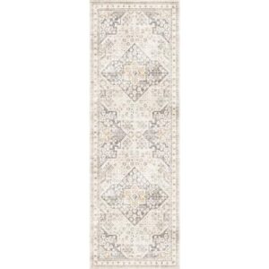 fortsea washable kitchen runner rug - 2x6 bathroom runner rug, vintage non-slip hallway mat, low-pile floor carpet runner for laundry bedside, (beige taupe orange 2x6)…