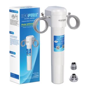 icepure under sink drinking water filter system, 5 years or 40000 gallons ultra high capacity nsf/ansi 42 certified, direct connect under counter, 0.5 micron removes 99.99% chlorine, heavy metals