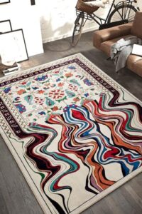 washable melting retro oriental 5x7 area rugs carpet - low pile thin soft shag abstract wavy funky tribal traditional antique southwestern rug for bedroom living room dining room entryway office