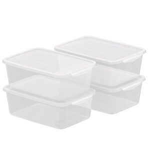 drephia 4 packs plastic storage bins with lids and latch, stackable storage organizer containers box, clear, 14 l