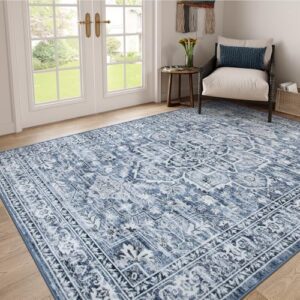 lahome oriental washable rugs 8x10, blue 8x10 area rugs for living room soft ultra-thin washable rug, traditional bedroom rug non shedding dining room rug for under table office(8x10ft,blue)