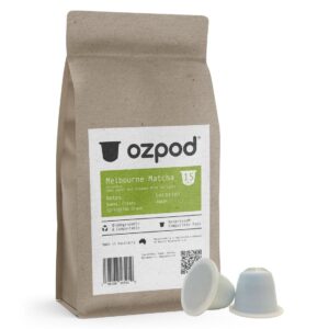 ozpod matcha green tea pods for nespresso original, compatible nespresso tea pods, 100% compostable and biodegradable from australia, 15 single serve cups creamy matcha tea