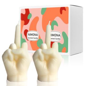 nimona middle finger scented candle, 2 pcs apartment home decor aesthetic soy wax hand gesture cute candles, desk sculpture decorations gift for house, bedroom and home room.