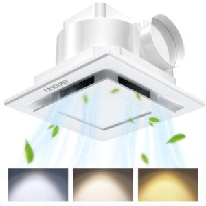 fasdunt bathroom exhaust fan with light, 120 cfm 1.0 sones bathroom fan with light combo, 12w dimmable led light 3000k/4000k/5000k selectable for home bath office hotel