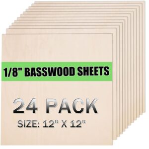 yaliuliu 24 pack 12"x12"x1/8" basswood sheets for crafts - 3mm unfinished plywood crafts, ideal for diy ornaments, drawing, painting, engraving, staining, model carving, wood burning, laser cutting