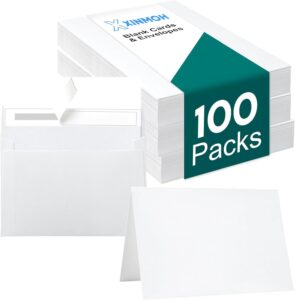 100 pack white blank cards and 100 pack envelopes 4x6, note greeting cards and envelopes set, folded cardstock with self-seal envelopes for diy greeting thank you cards, invitations in all occasions