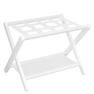 heybly luggage rack, folding suitcase stand with storage shelf, heavy-duty luggage holder for guest room bedroom hotel, holds up to 141 lb, white, hlr010w1