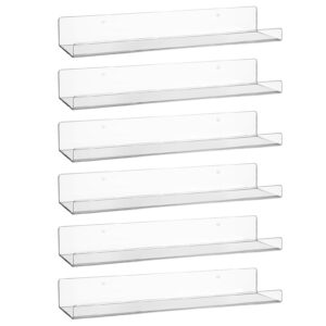 ameitech 6 pack floating shelves for wall, 15" acrylic shelves for room decor, book shelf for kids, clear hanging display shelf organizer for kitchen, bedroom, bathroon organizers and storage