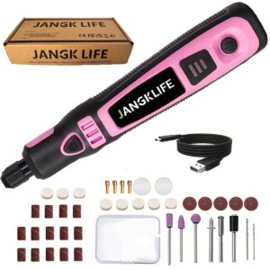 jangklife mini cordless rotary tool kit, 3-speed ​​adjustable and usb rechargeable with 41 accessories for sanding, polishing, drilling, etching, engraving, diy crafts