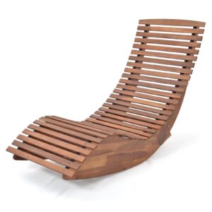 tangkula outdoor acacia wood rocking chair, porch rocker with widened slatted seat and high back, wooden rocking patio chair, outdoor rocking sun lounger for backyard, garden