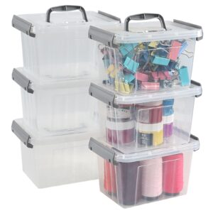 taysisiter 3.5 quart small latching boxes, clear plastic storage bins with handles, 6 packs