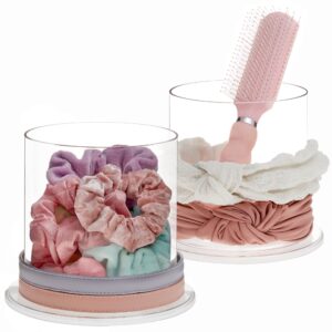 stori bella 2-pack headband and scrunchie holder | clear plastic organizer display stand | holds hair ties, accessories, and jewelry | made in usa