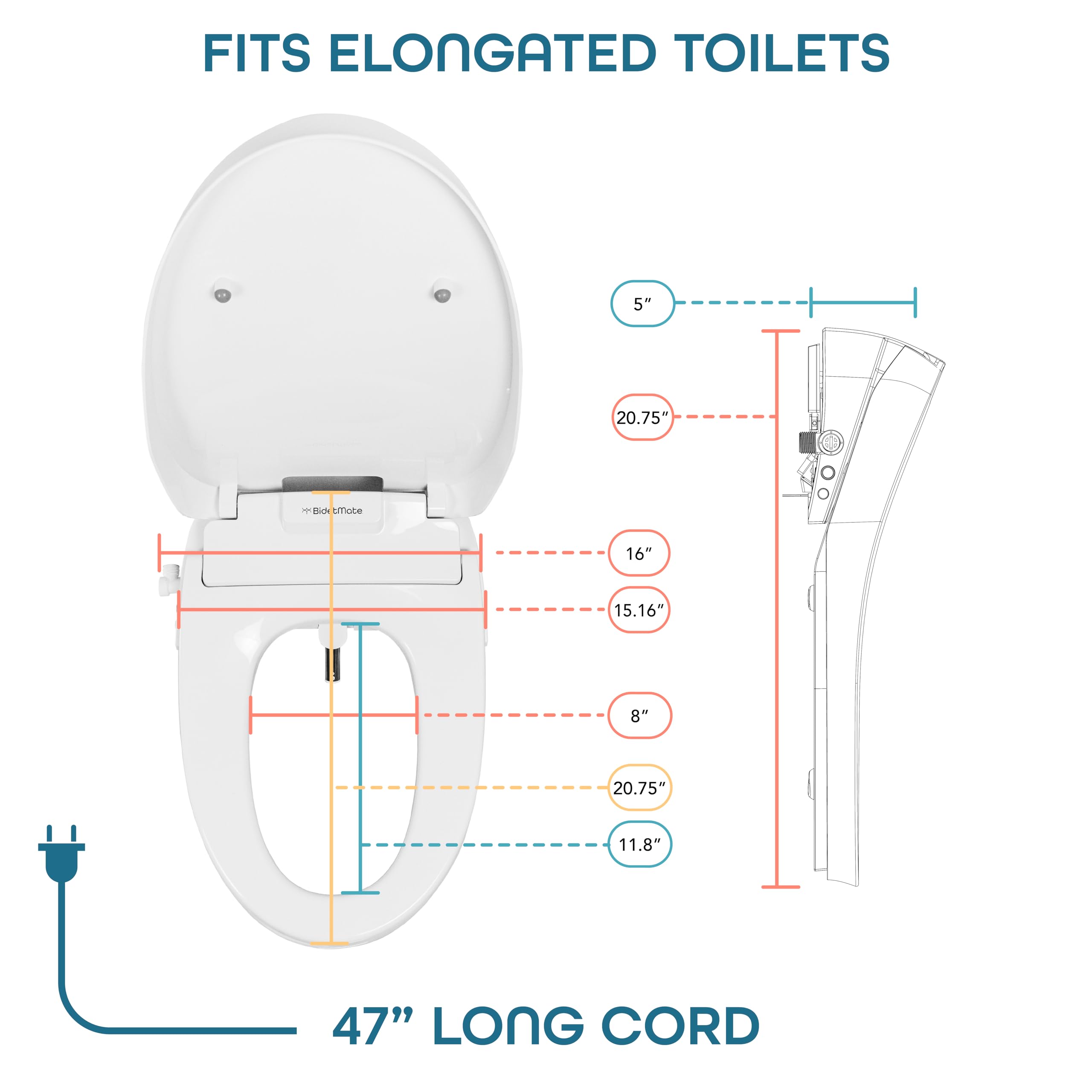 BidetMate 3500 Series Electric Bidet Heated Smart Toilet Seat with Automatic Opening and Closing Lid & Seat, Unlimited Heated Water, Remote, Warm Air Dryer, and Self-Cleaning - Fits Elongated Toilets