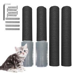 fhiny 2pcs cat scratching post replacement, 15.7inch m8 natural sisal cat scratch post with cat self groomer refill pole parts kitten climbing furniture protector hemp rope scratcher for spare black