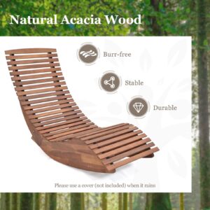 Tangkula Outdoor Acacia Wood Rocking Chair, Porch Rocker with Widened Slatted Seat and High Back, Wooden Rocking Patio Chair, Outdoor Rocking Sun Lounger for Backyard, Garden