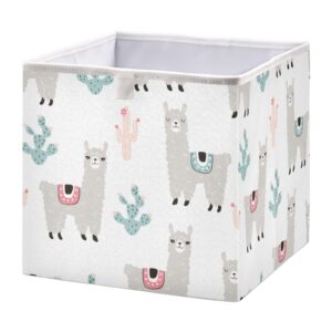 wellday storage basket cacti and llama foldable 11 x 11 x 11 in cube storage bin home decor organizer storage baskets box for toys, books, shelves, closet, laundry, nursery