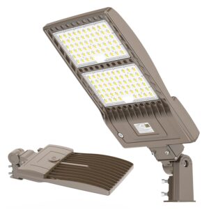 nuoguan led parking lot light with slip fitter, ul dlc listed, 5000k shoebox pole light, ip65 waterproof commercial street area lighting for roadway/driveway/yard(320w,100-277v)