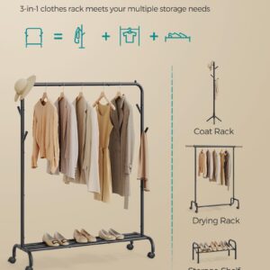 SONGMICS Clothes Rack, Clothing Rack for Hanging Clothes with Wheels, Heavy Duty Garment Rack, Metal Frame, 110 lb Max. Total Load, 40.7 Inches Wide, Clothes Storage and Display, Black UHSR131B01