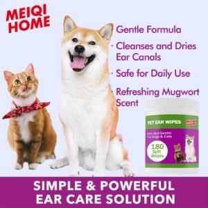 180 Count Dog Ear Cleaner Wipes ,Dog Ear Wipes ,Gently Remove Ear Wax, Debris ,Soothes & Relieves Ear Itching, Fresh Mugwort Scent, All Natural Ingredients,Safe & Gentle Ear Wipes for Dogs & Cats