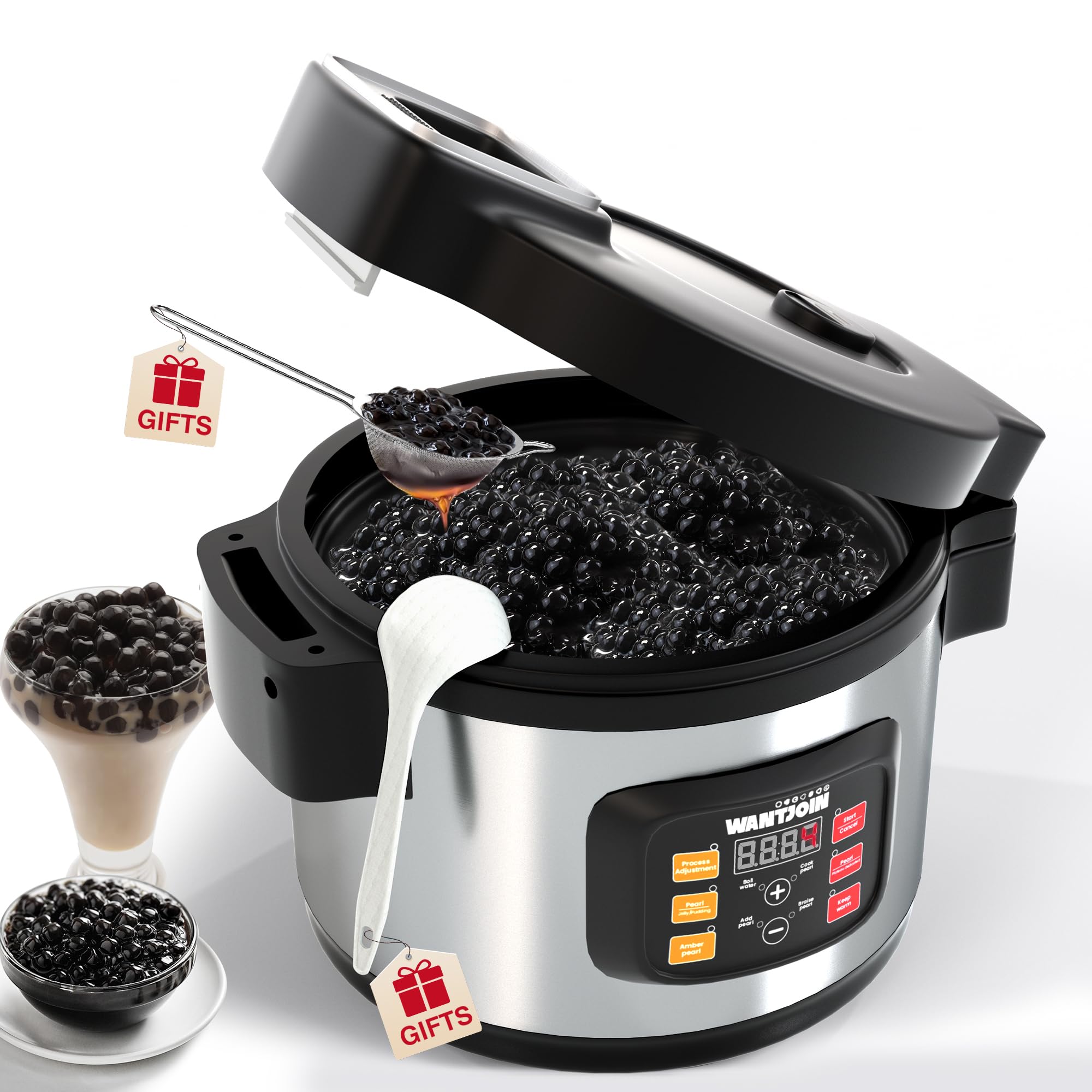 WantJoin 12L Boba Cooker Boba Maker Machine, Commercial Tapioca Cooker for Pearls, Commercial Boba Pearl Maker for Bubble Tea,Suit for Restaurants, Milk Tea Stores, Dessert Stores, Lounge Bars, 1850W