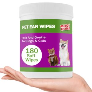 180 Count Dog Ear Cleaner Wipes ,Dog Ear Wipes ,Gently Remove Ear Wax, Debris ,Soothes & Relieves Ear Itching, Fresh Mugwort Scent, All Natural Ingredients,Safe & Gentle Ear Wipes for Dogs & Cats