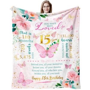 birthday gifts for 15 year old girl throw blanket 60"x50", quinceanera gifts for girl, 15th birthday gift ideas for teen girls, sweet 15 birthday gifts for girls, best presents for 15 yr old girls