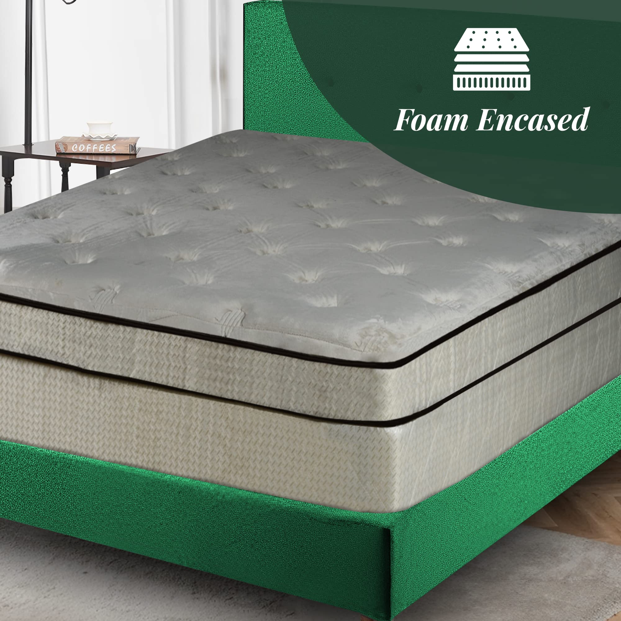 Nutan 11 Inch Hybrid Firm Mattress Eurotop with White Teddy Bear Fabric Cover for Cool Sleep and Pressure Relief, Firm Feel with Motion Isolation Foam Encased Mattresses, Full XL