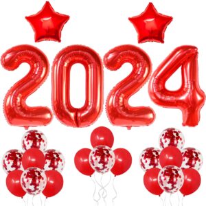 katchon, red 2024 balloon numbers set - pack of 22 | giant 40 inch red 2024 balloons, confetti balloons, red and white graduation decorations | red graduation decorations class of 2024 red and white