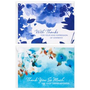 hallmark sympathy thank you notes (50 blank cards with envelopes) blue watercolor flowers