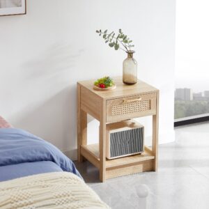 lkjybg 15.75" rattan night stands with drawer bedside end table for small space (15.75 "l x 15.75 "w x 21.65 "h) natural one size