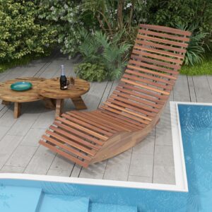 Tangkula Outdoor Acacia Wood Rocking Chair, Porch Rocker with Widened Slatted Seat and High Back, Wooden Rocking Patio Chair, Outdoor Rocking Sun Lounger for Backyard, Garden