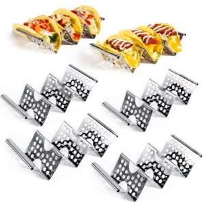 qkendy taco holders set of 6, stainless steel taco holder stand, stylish taco shell holders, each metal taco stands for 3 tacos, taco rack taco serving tray oven, grill and dishwasher safe