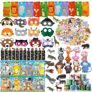 158 pcs safari party favors for 12 kids ，jungle safari birthday party supplies, wild animal goodie bags ,safari birthday decorations gift bag fillers pinata stuffers, wild animals themed party toys