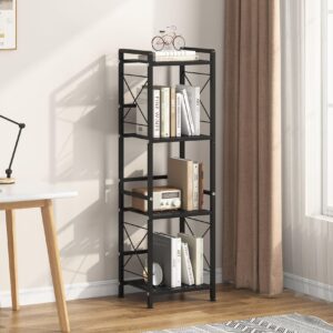 jsb 4 tier metal bookshelf bathroom storage standing shelf unit kitchen storage organizer display rack bookcases shelves for living room, bedroom, office (black, 4 tier)