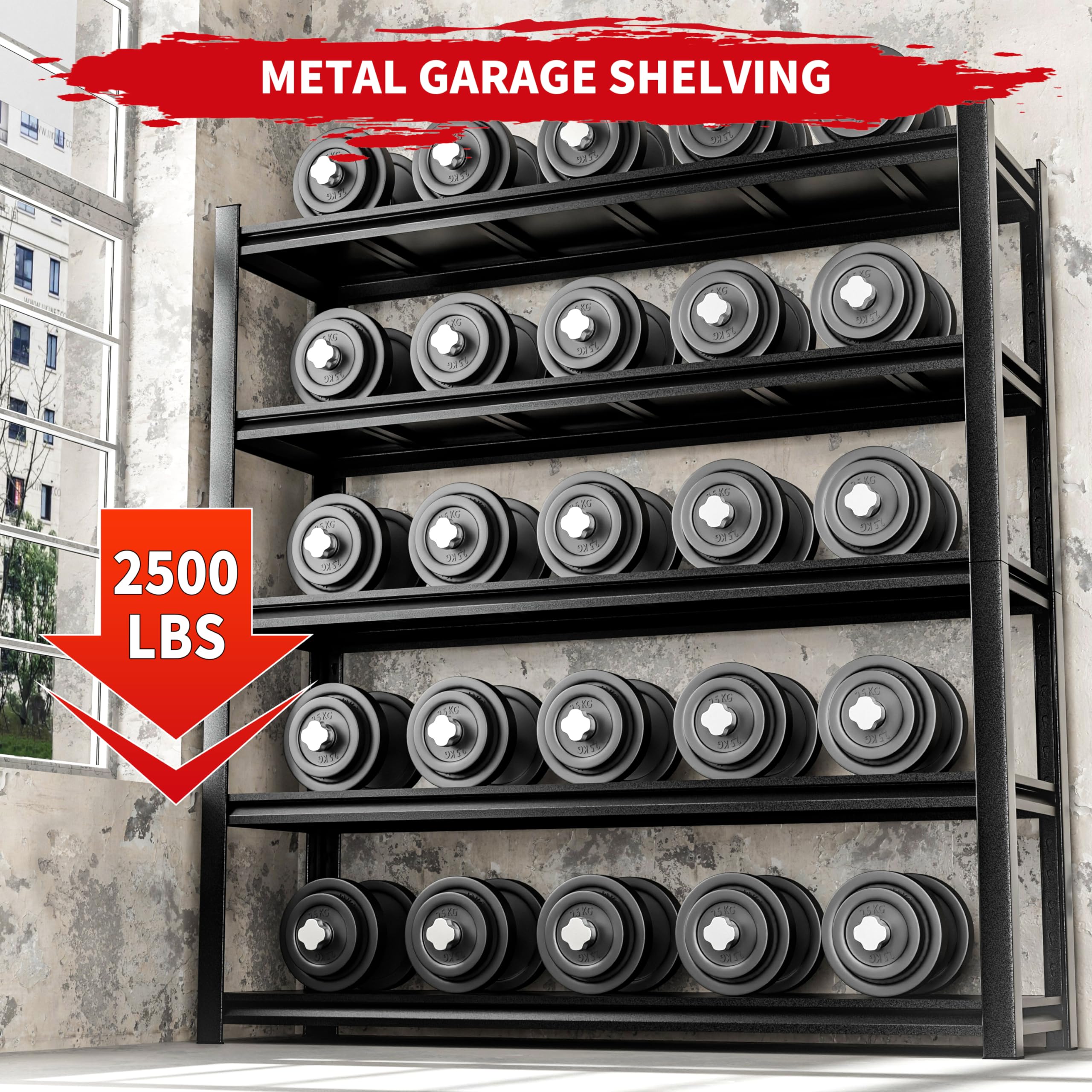 OLLRRACT Garage Shelving, 72 "H Storage Shelves,Heavy Duty Shelving Units and Storage Loads 2500LBS, Adjustable 5 Tier Metal Shelving for Garage Warehouse 15.7" D x 35.3" W x 72" H