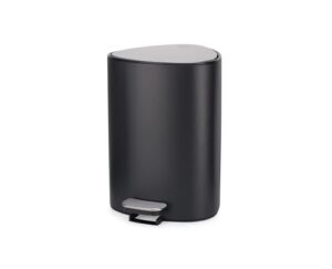 joseph joseph easystore stainless steel 5 liter/1.3 gallon pedal trash can with bin liner storage, soft-close lid, removable inner bucket, for bathroom, bedroom, office, matt black