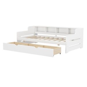 Twin Size Wooden Day Bed Frame for Boys Girls Kids Adults Toddler with 3 Trawers for Guest Room, Small Bedroom, Study Room, White