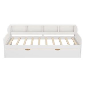 Twin Size Wooden Day Bed Frame for Boys Girls Kids Adults Toddler with 3 Trawers for Guest Room, Small Bedroom, Study Room, White