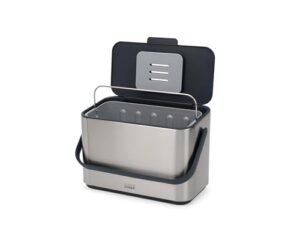 joseph joseph collect 1.06 gallon/4 liters stainless steel food compost bin with handle, removable inner bucket and bin liners storage, includes odor filter and 3x bin liners