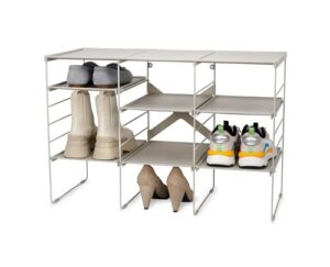 joseph joseph level adjustable tier free standing shoe rack organizer storage, durable shelves and sturdy steel frame, holds 12 pairs